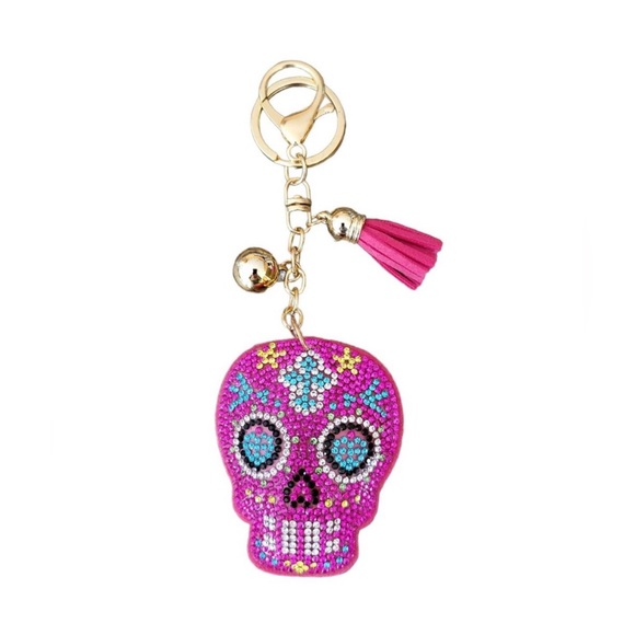 Bags | Pink Rhinestone Sugar Skull Bag Charm And Key Chain | Poshmark